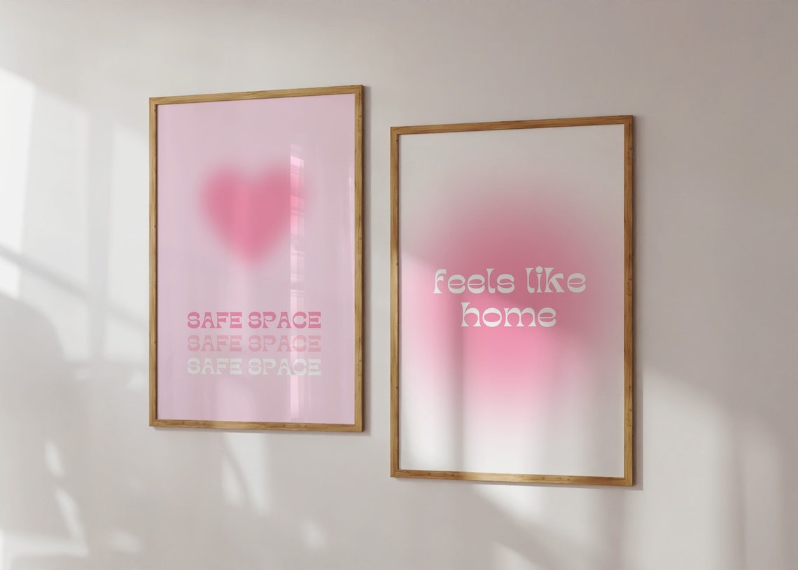 Soft Pink Positive Poster Set of 2 Printable Wall Art Aura - Etsy