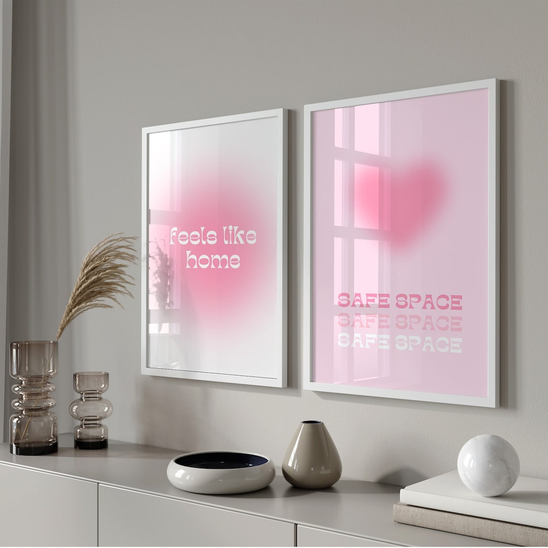Soft Pink Positive Poster Set of 2, Printable Wall Art Aura, Trendy ...