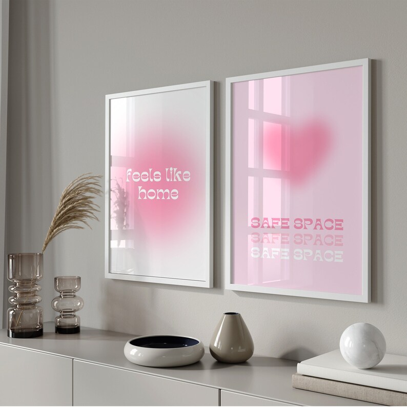 Soft Pink Positive Poster Set of 2 Printable Wall Art Aura - Etsy