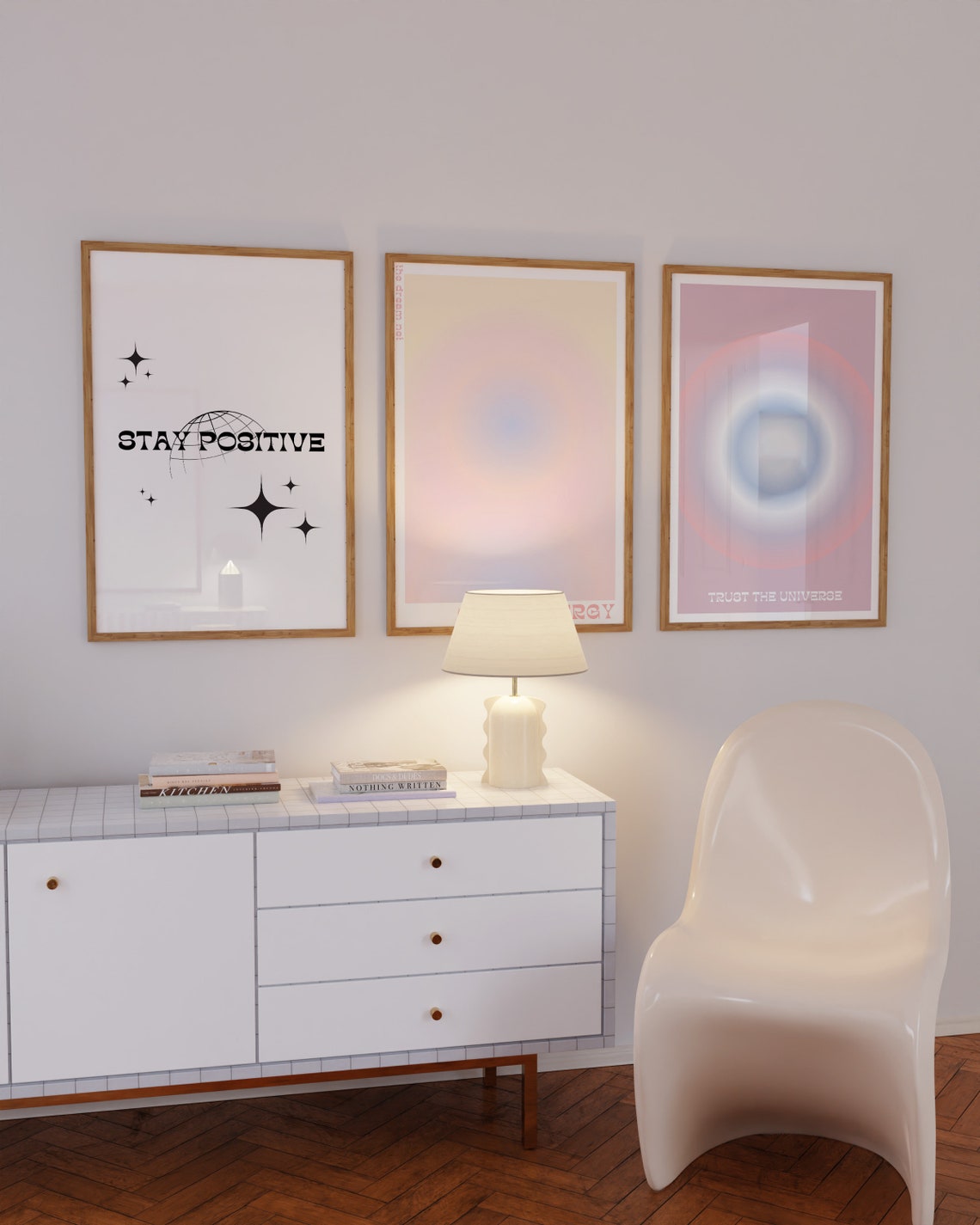 Aesthetic Poster Set of 3, Stay Positive Art, Positive Energy, Wall Art ...