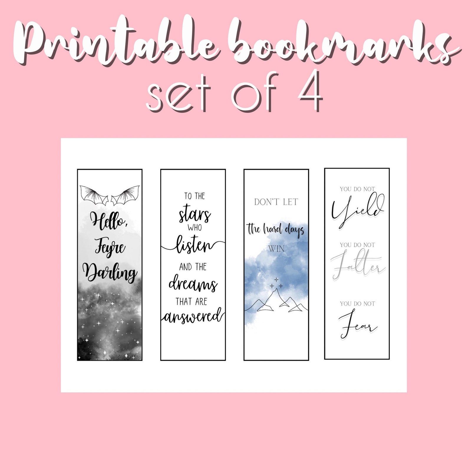Printable Bookmarks Set of 4, ACOTAR Bookmarks, Booktok Merch, Bookish ...