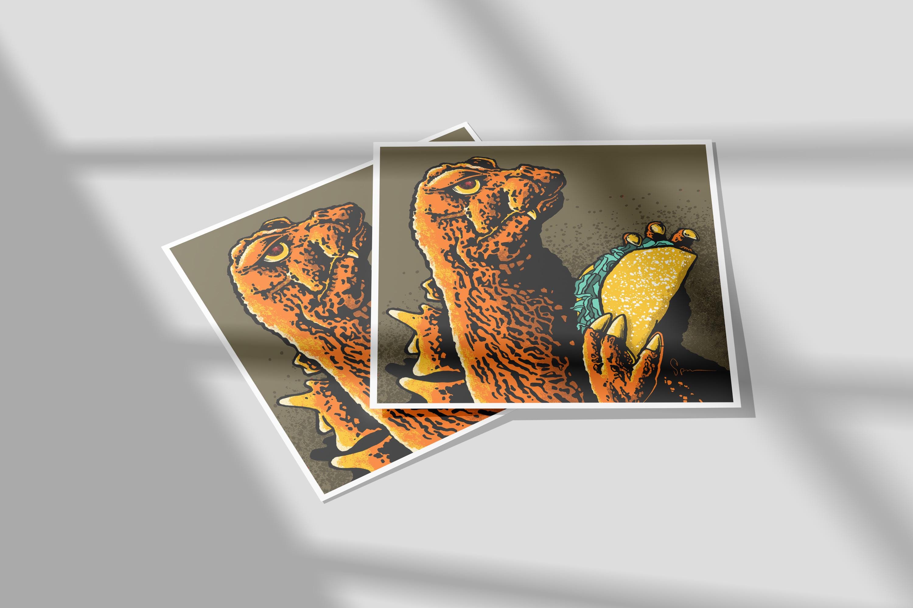 Taco Godzilla 10"x10" - Quirky Artwork - Creature Design - Monster ...