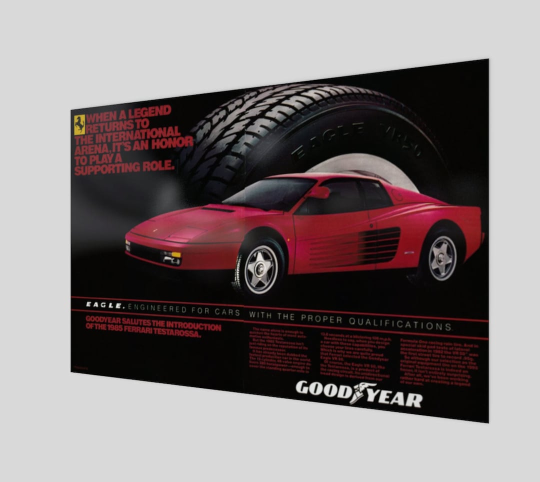 Retro 1985 Ferrari Testerossa Poster | Retro Magazine Ad Car Poster ...