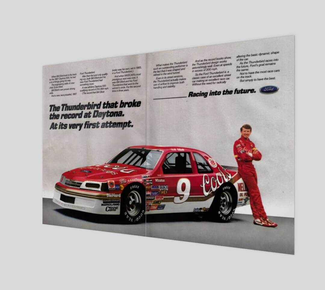Retro 1987 NASCAR Ford Thunderbird Poster | Bill Elliot Magazine Ad Car ...
