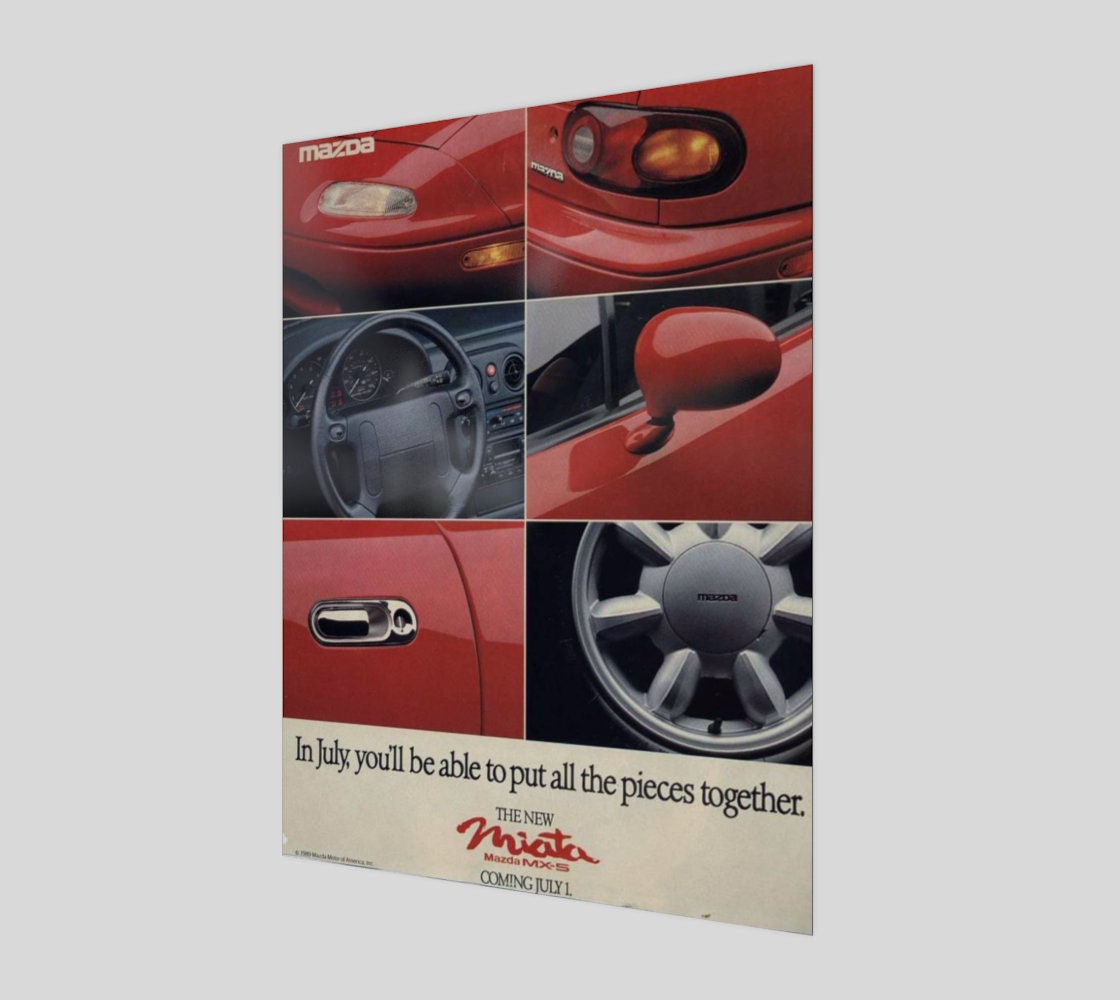 Vintage 1990 Mazda MX-5 Miata Poster | Retro Magazine Ad Car Wall Art ...
