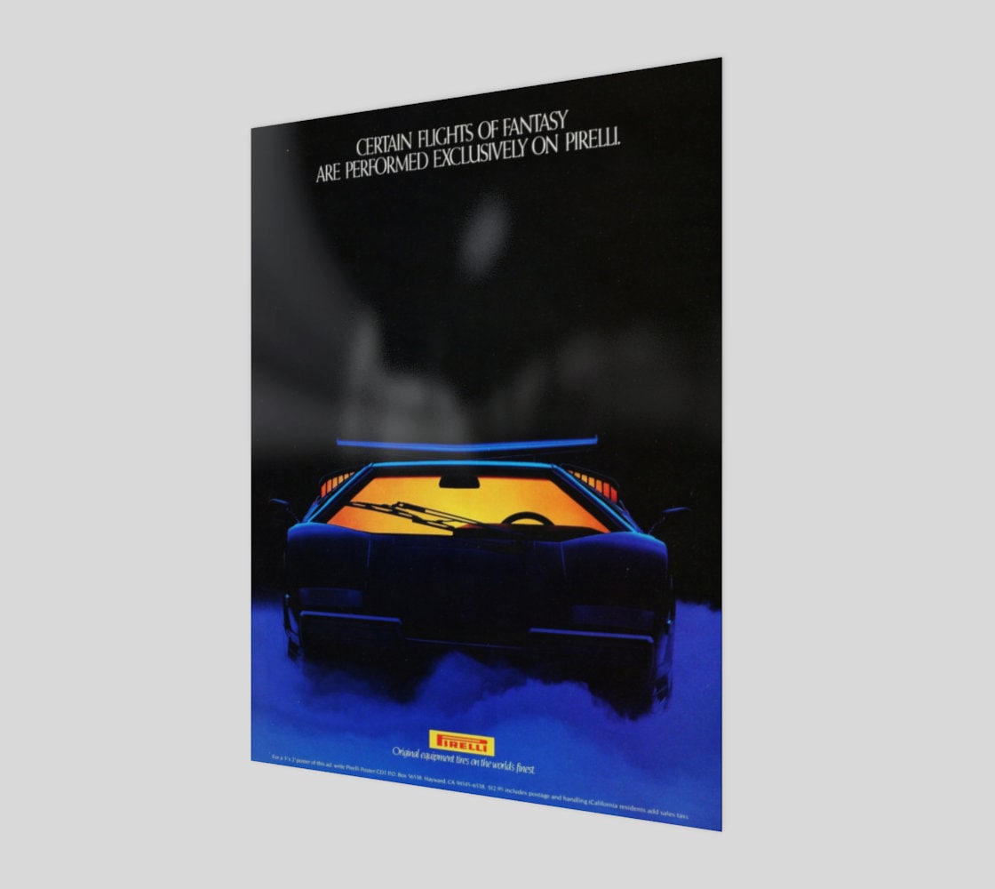 Vintage 1990 Lamborghini Countach Pirelli Poster | Retro Wall Art ...