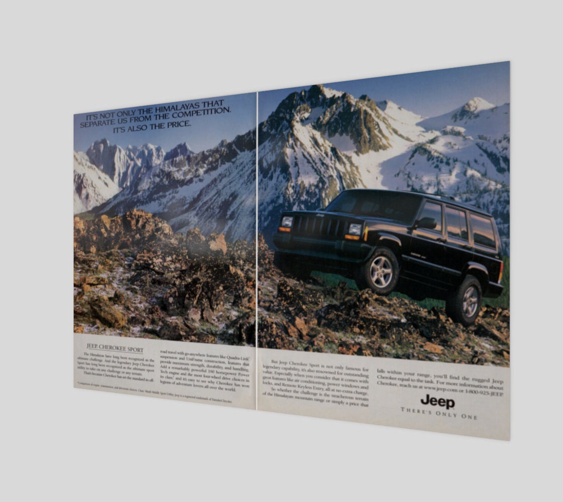 Vintage 1999 Jeep Cherokee Poster Retro Magazine Ad Car Wall Art Car ...