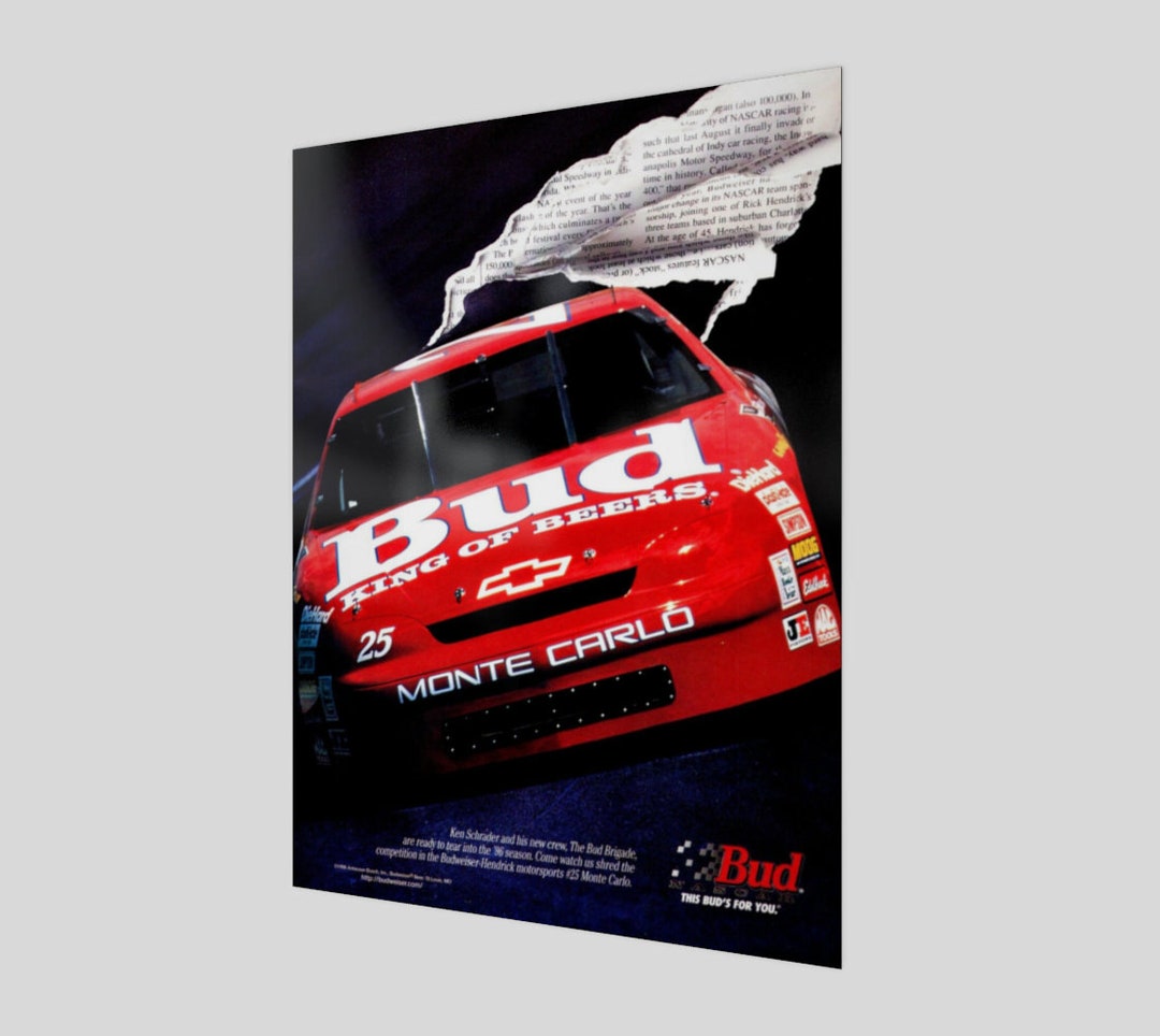 Vintage 1996 NASCAR Budweiser Poster Retro Wall Art Car - Etsy