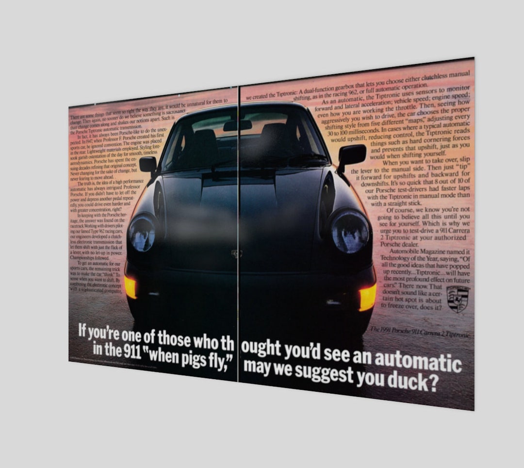 Retro 1991 Porsche 911 Carrera Poster | Retro Magazine Ad Car Poster ...