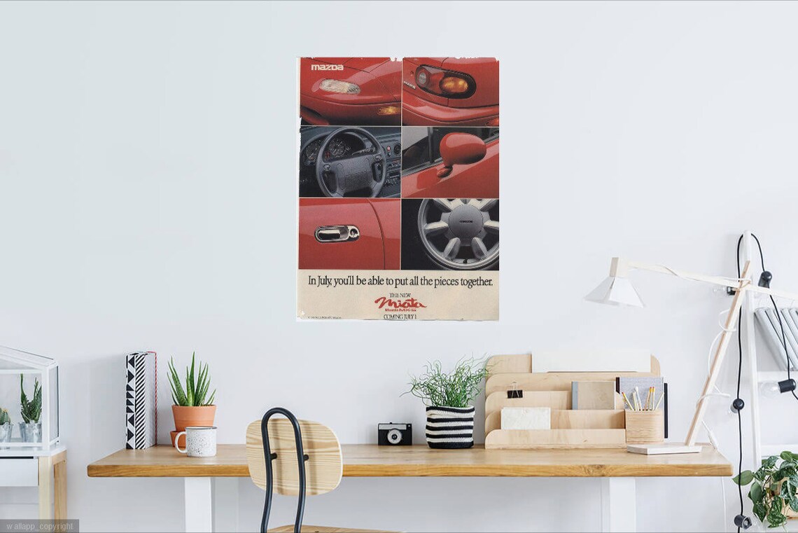 Vintage 1990 Mazda MX-5 Miata Poster | Retro Magazine Ad Car Wall Art ...