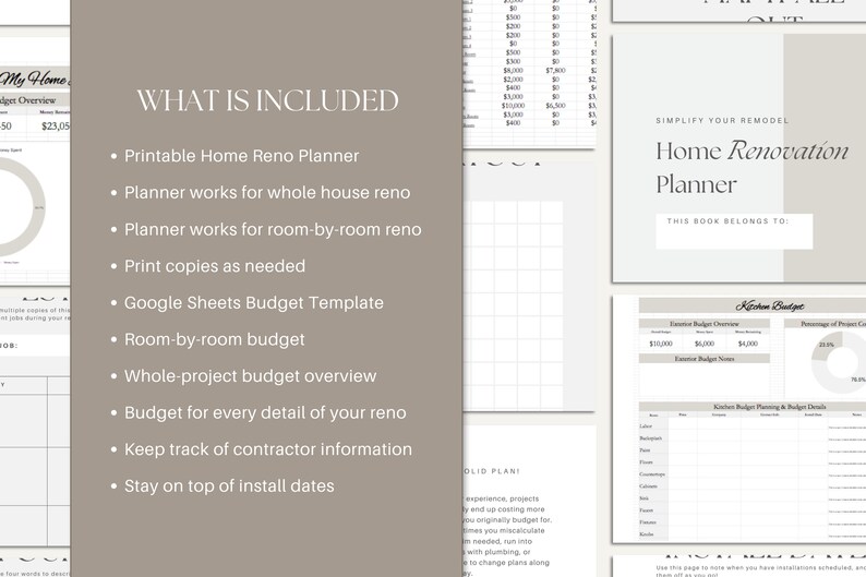 Home Renovation Printable Planner and Google Sheets Budget Bundle - Etsy