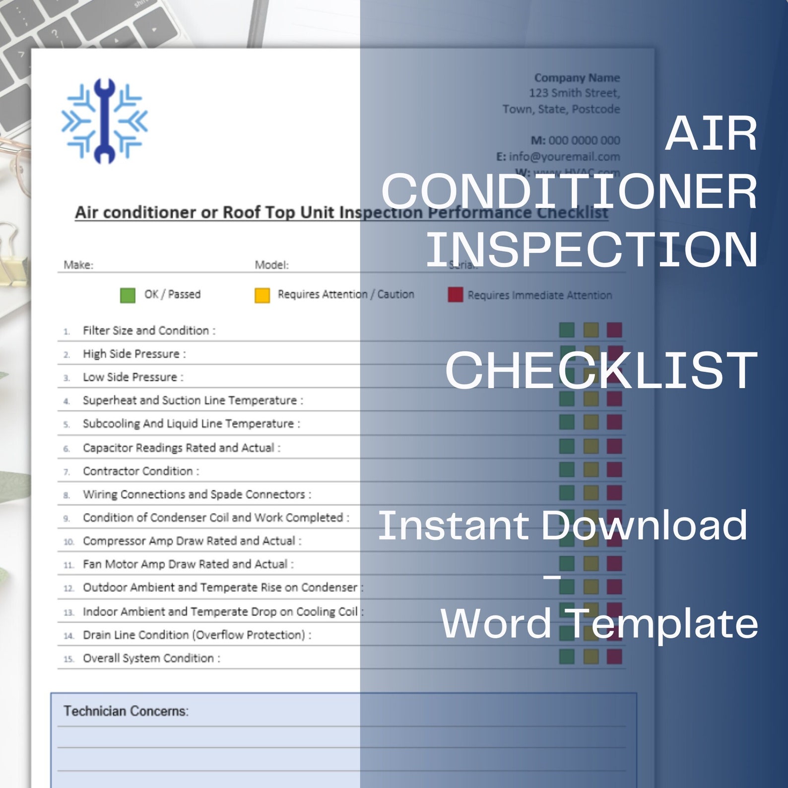 Air HVAC Inspection Checklist, Hvac Checklist, Air Conditioning ...