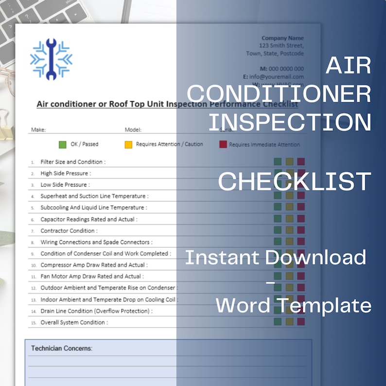 Air HVAC Inspection Checklist, Hvac Checklist, Air Conditioning ...