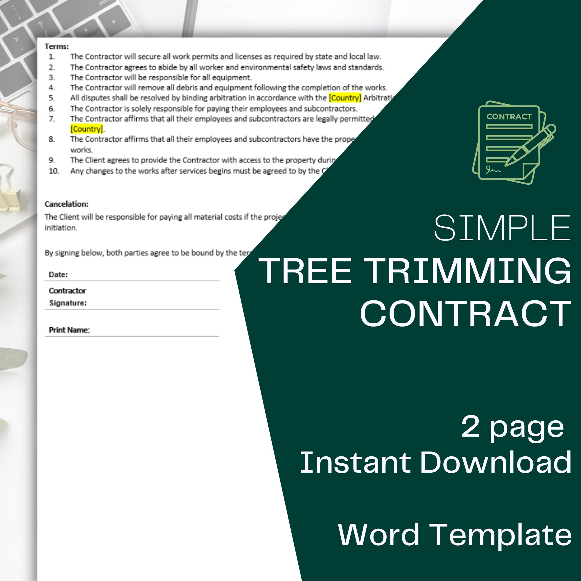 Tree Removal Contract Service Handyman Residential Contract, Tree ...