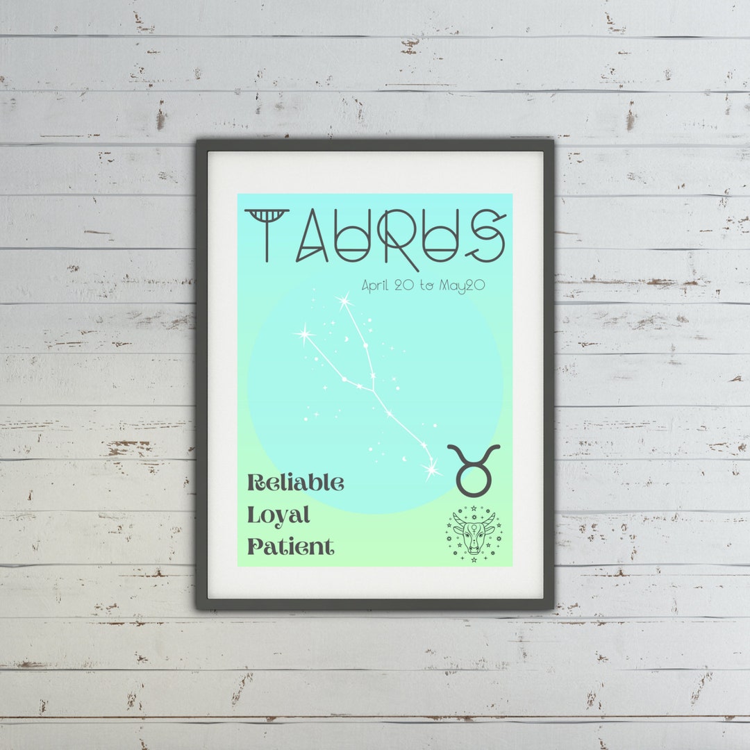 Zodiac Poster Taurus Star Sign Horoscope Poster Zodiac Art Printable ...