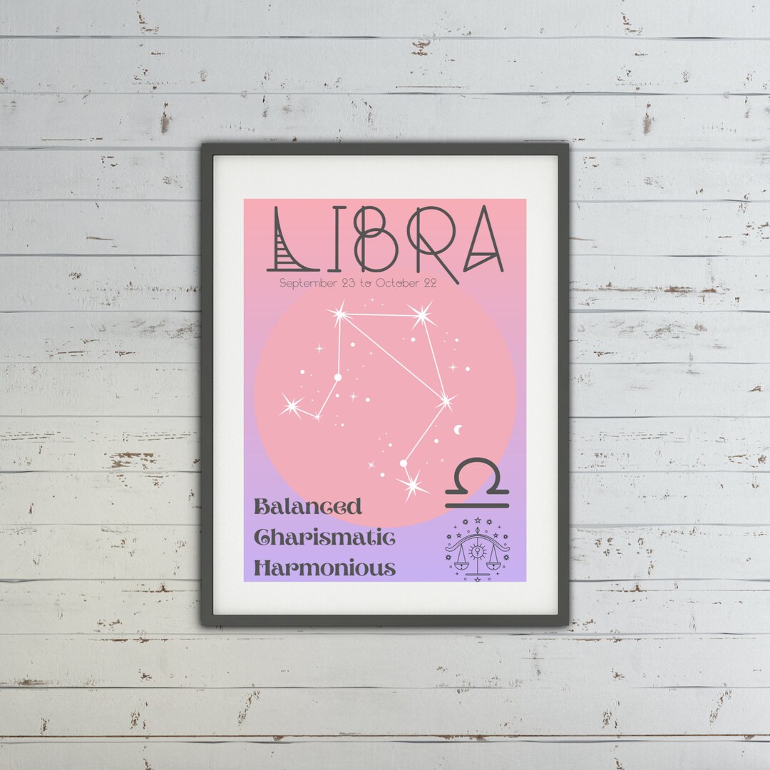 Zodiac Poster Libra Star Sign Horoscope Poster Zodiac Art Printable ...
