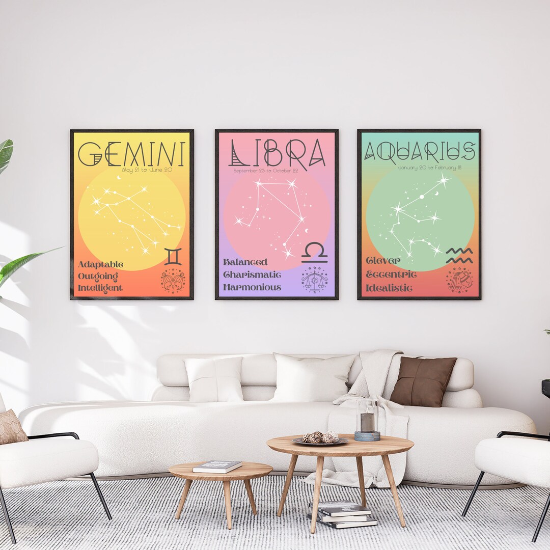 Zodiac Poster Gemini Libra Aquarius Air Sign Horoscope Poster Air Star ...