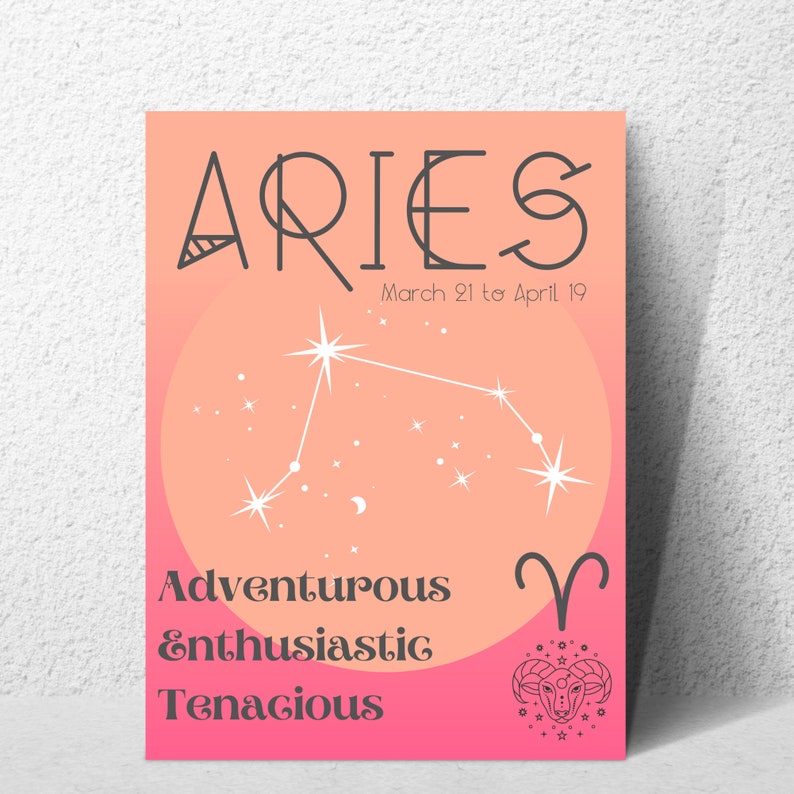 Zodiac Poster Aries Star Sign Horoscope Poster Zodiac Art Printable ...