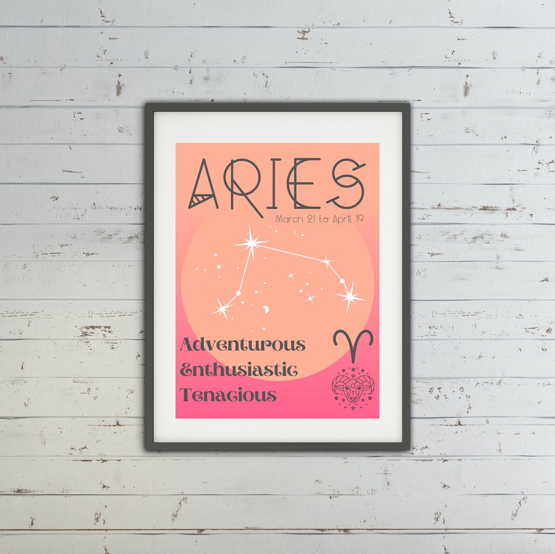 Zodiac Poster Aries Star Sign Horoscope Poster Zodiac Art Printable Spiritual Wall Art Aries ...