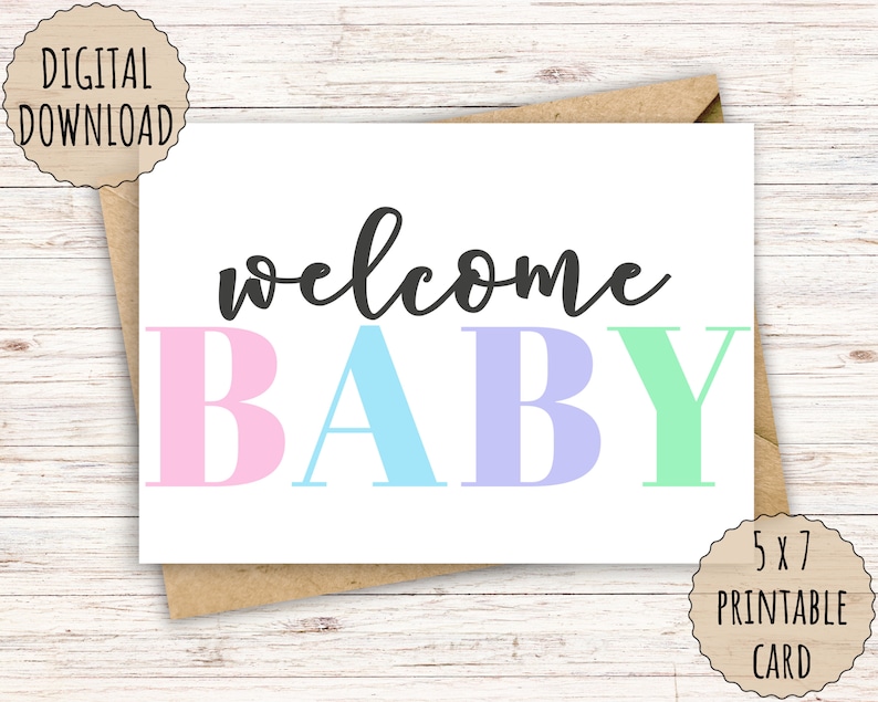 Printable New Baby Card Welcome Baby 5x7 Greeting Card - Etsy