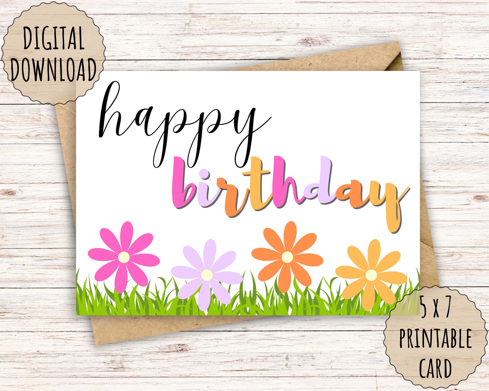 Printable Birthday Card, 5x7 Greeting Card | FREE A7 Envelope Template ...