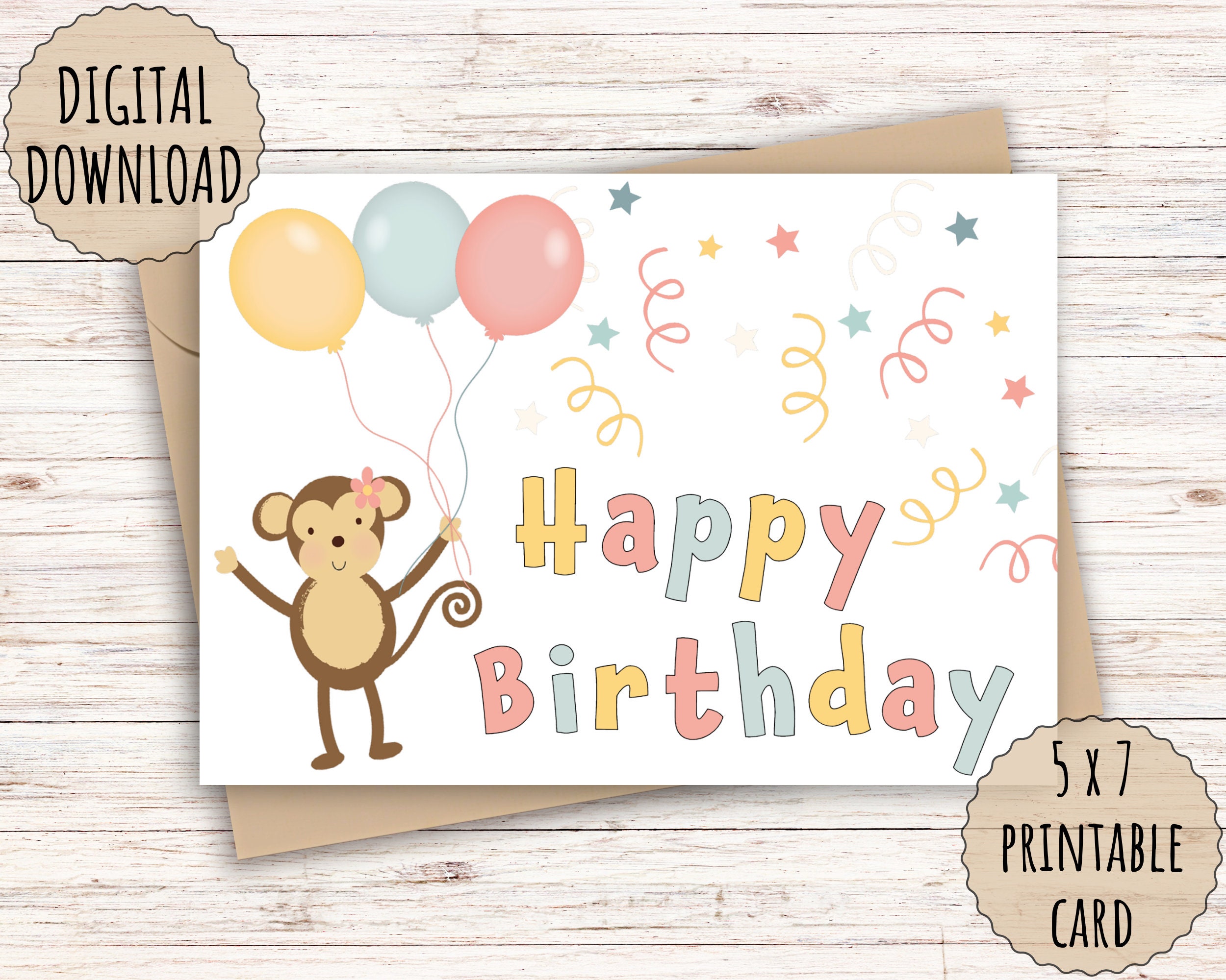 Printable Birthday Card 5x7 Greeting Card FREE A7 Envelope - Etsy