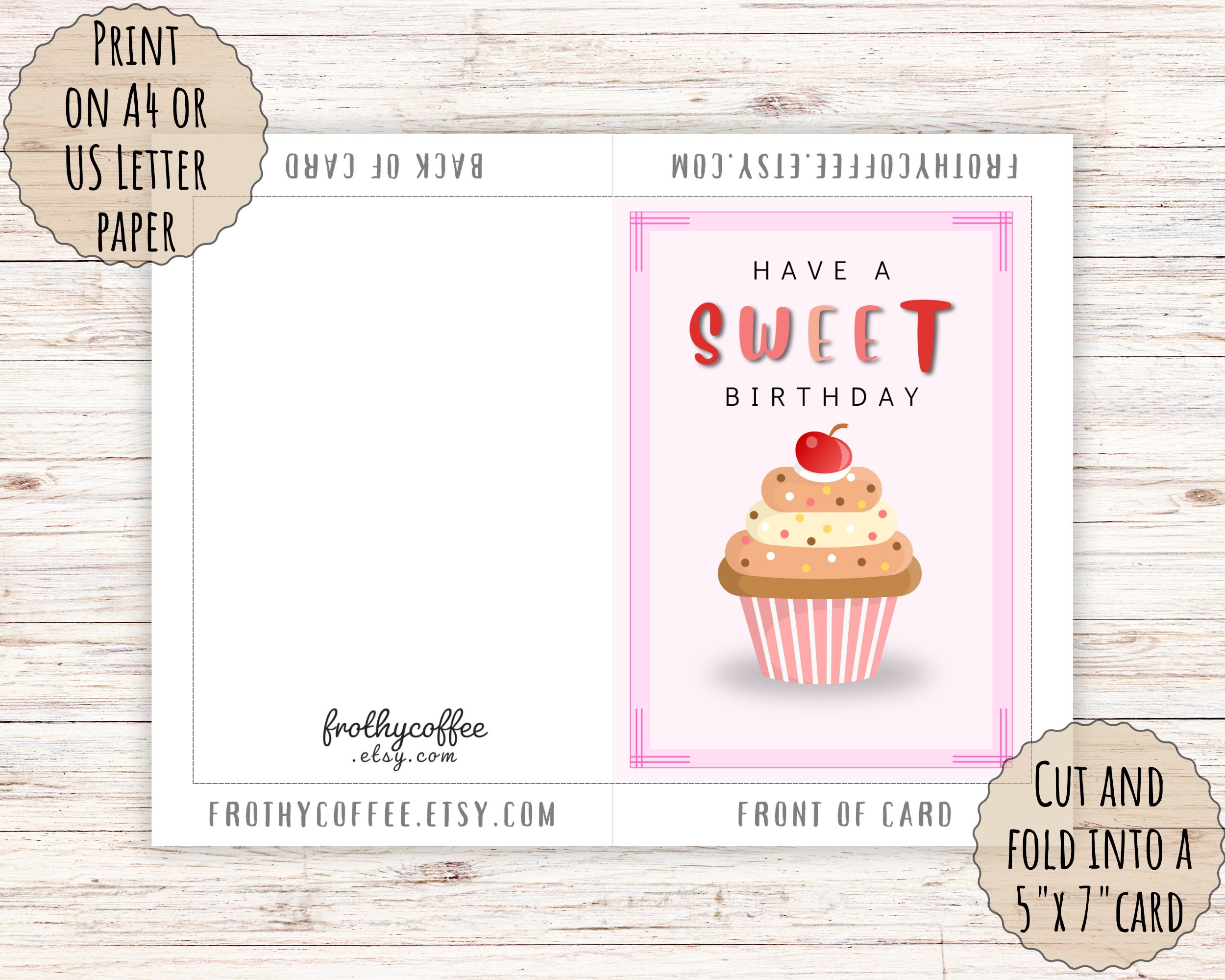 Printable Birthday Card, 5x7 Greeting Card | FREE A7 Envelope Template ...