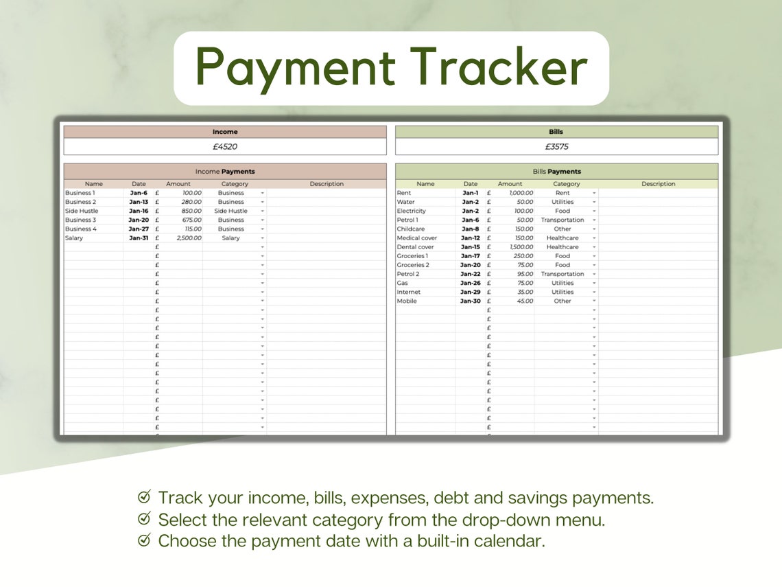 Simple Monthly Budget Spreadsheet Template for Google Sheets Digital ...