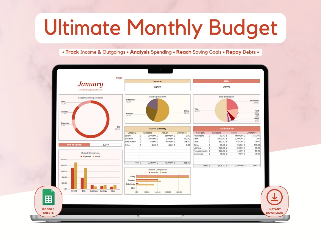 Ultimate Monthly Budget Spreadsheet Template for Google Sheets ...