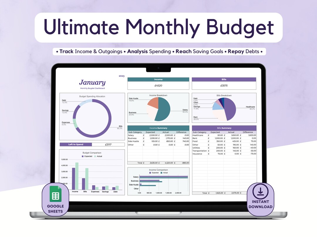 Ultimate Monthly Budget Spreadsheet Template for Google Sheets ...