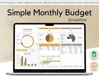 Simple Monthly Budget Spreadsheet Template for Google Sheets Digital ...