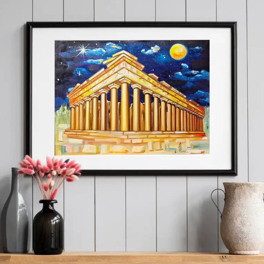 Acropolis, Parthenon, Ancient Greece, Original Wall Painting, Hand ...