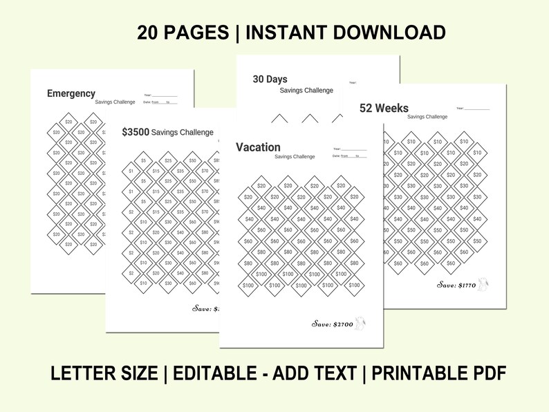 Money Saving Challenge Printable | Savings Challenge Bundle, Savings ...