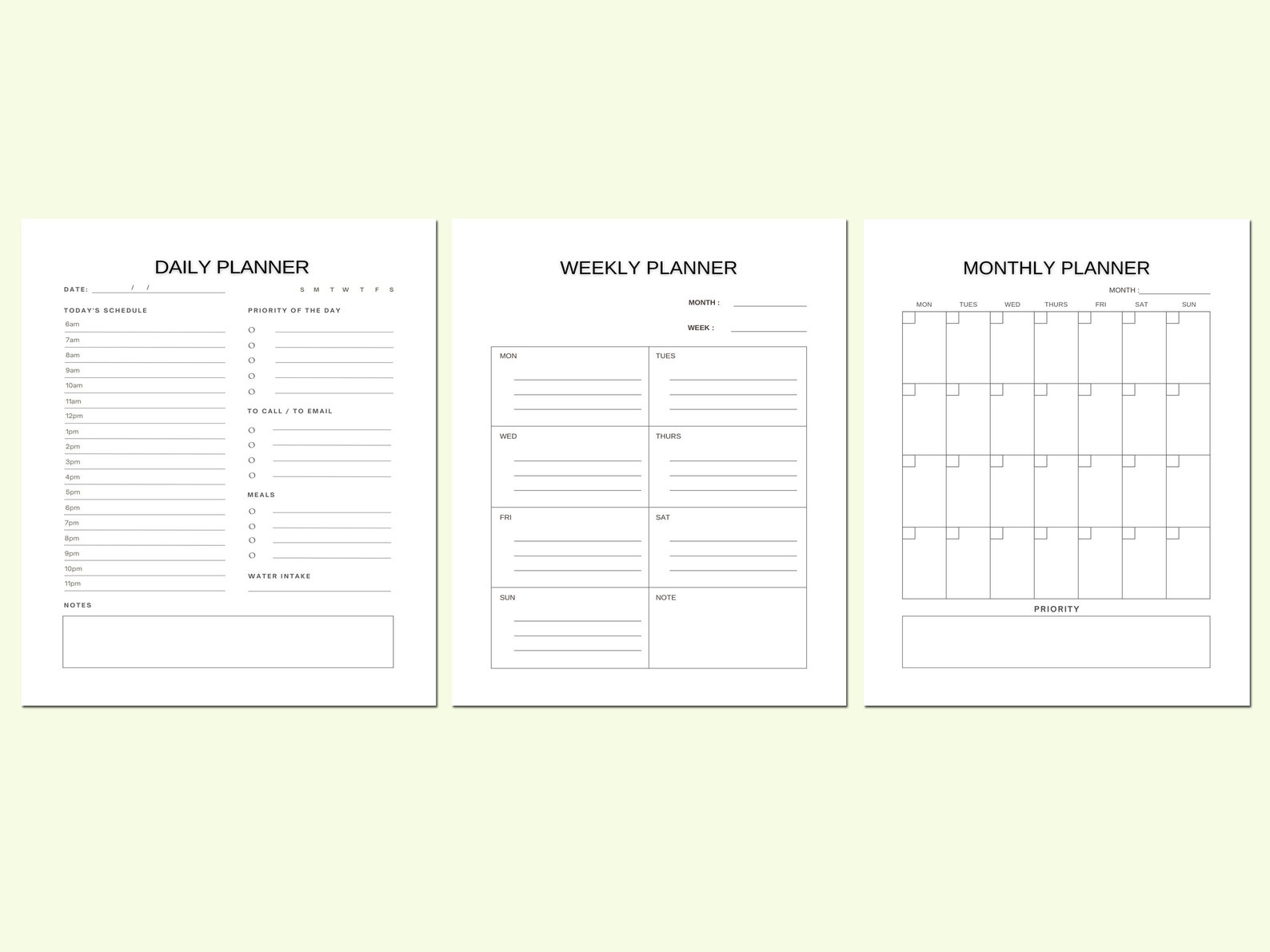 Daily Weekly Monthly Planner Bundle, Editable, Fillable, Instant ...