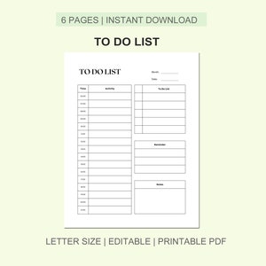 Simple Todo List Bundle, Editable, Fillable, Instant Download PDF File ...