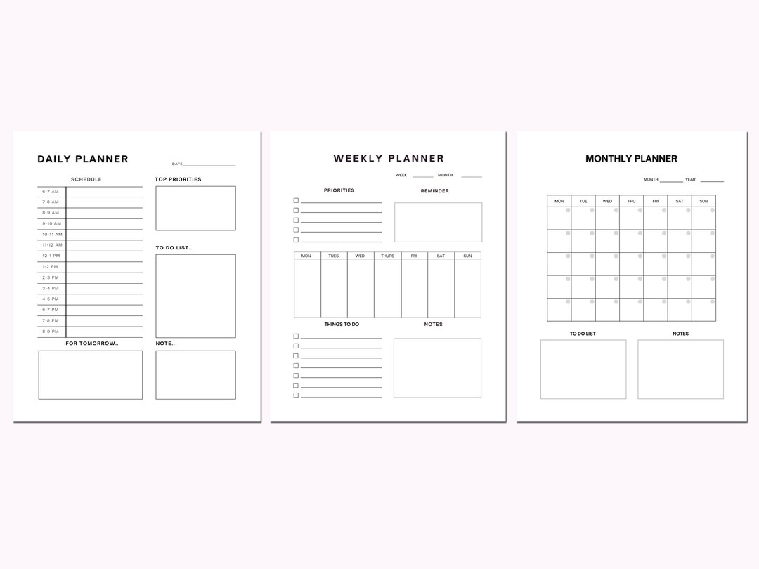 Daily Weekly Monthly Planner Bundle, Fillable Printable (PDF File) - Etsy