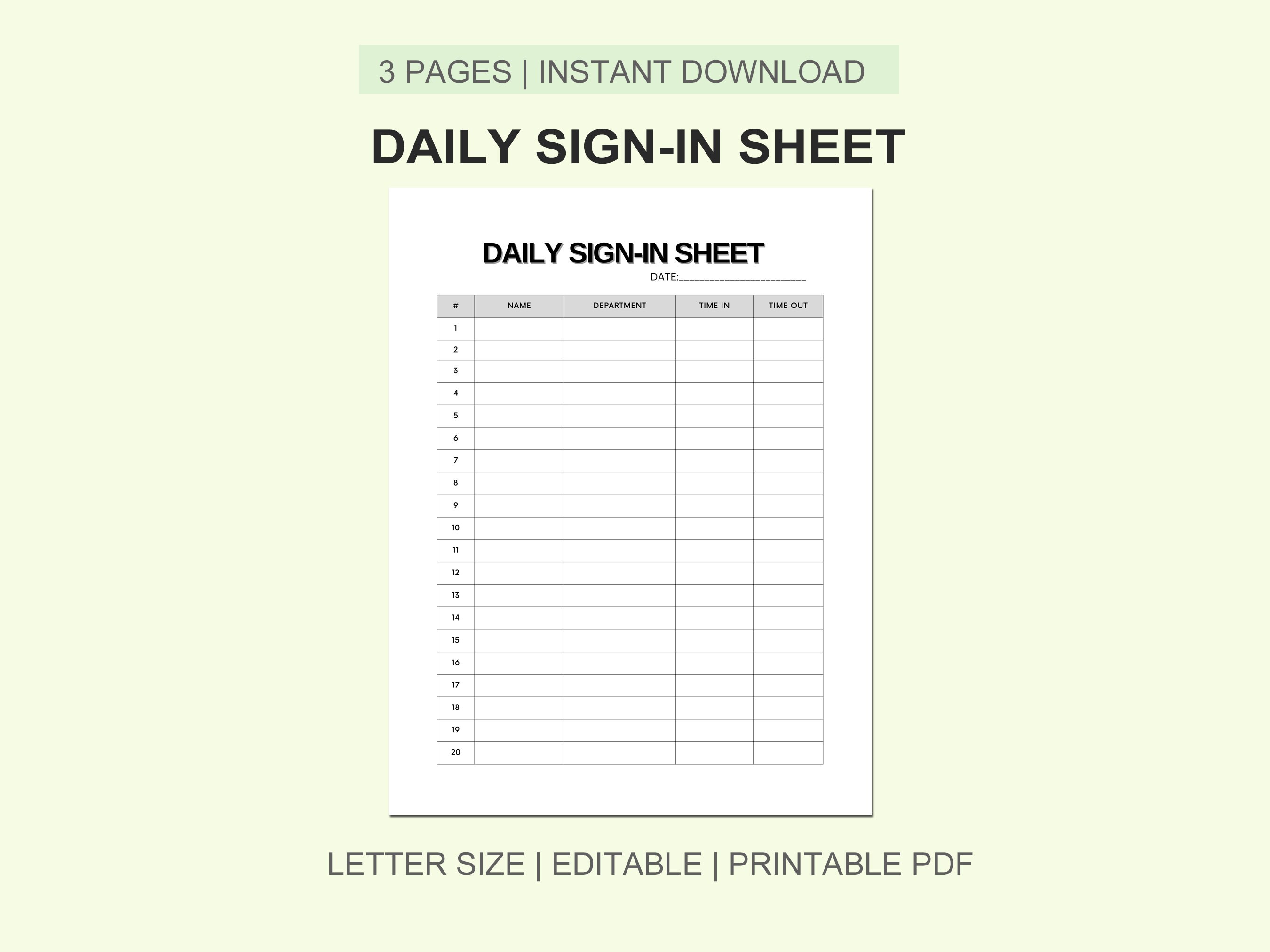 Printable Sign-in List, Sign up Sheet, Sign-in Sheet, Instant Download ...