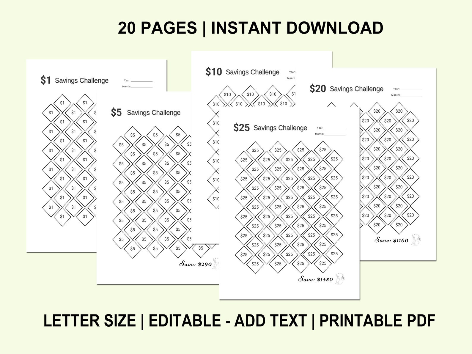 Money Saving Challenge Printable | Savings Challenge Bundle, Savings ...