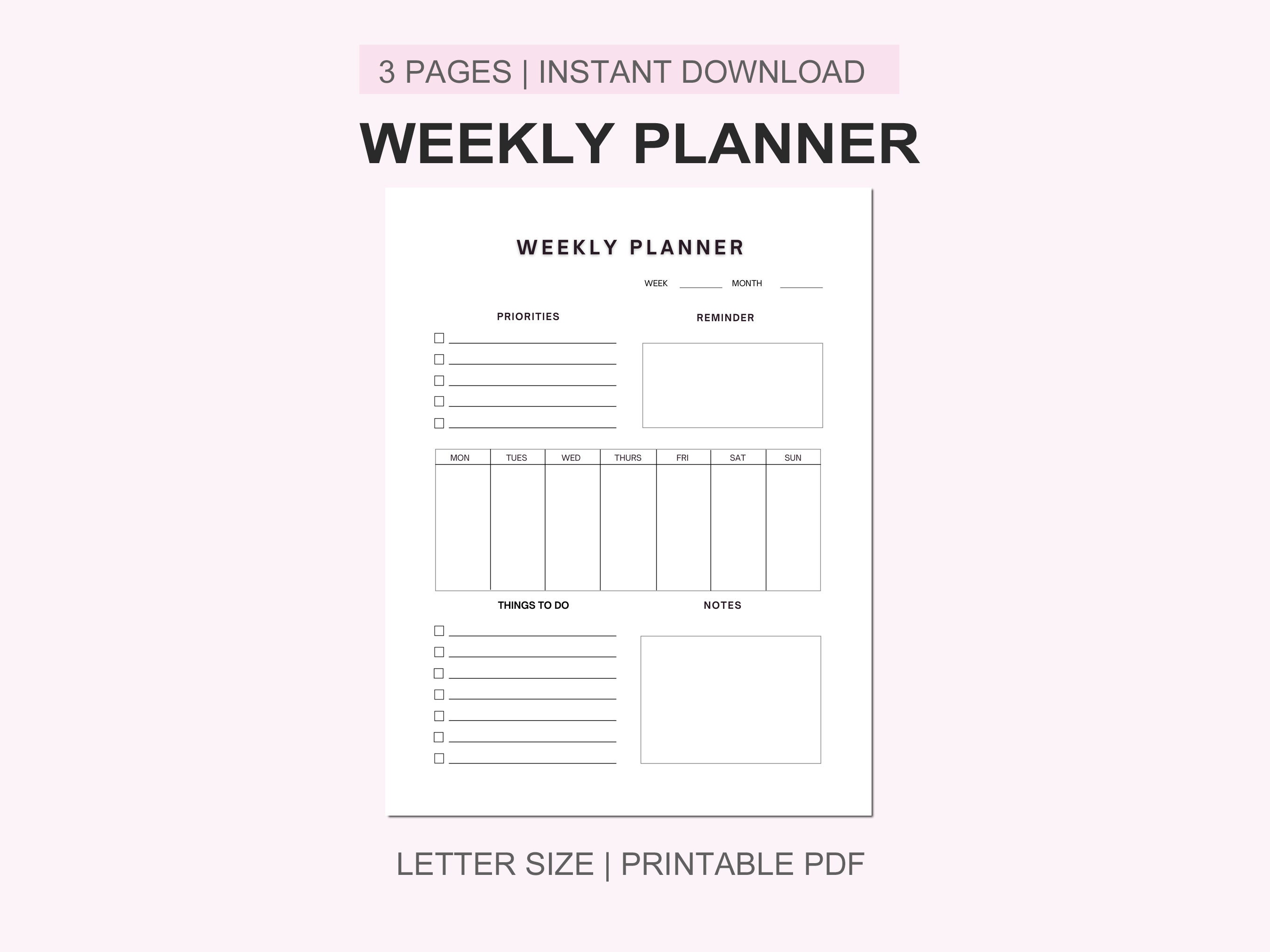 Daily Weekly Monthly Planner Bundle, Fillable Printable (PDF File) - Etsy