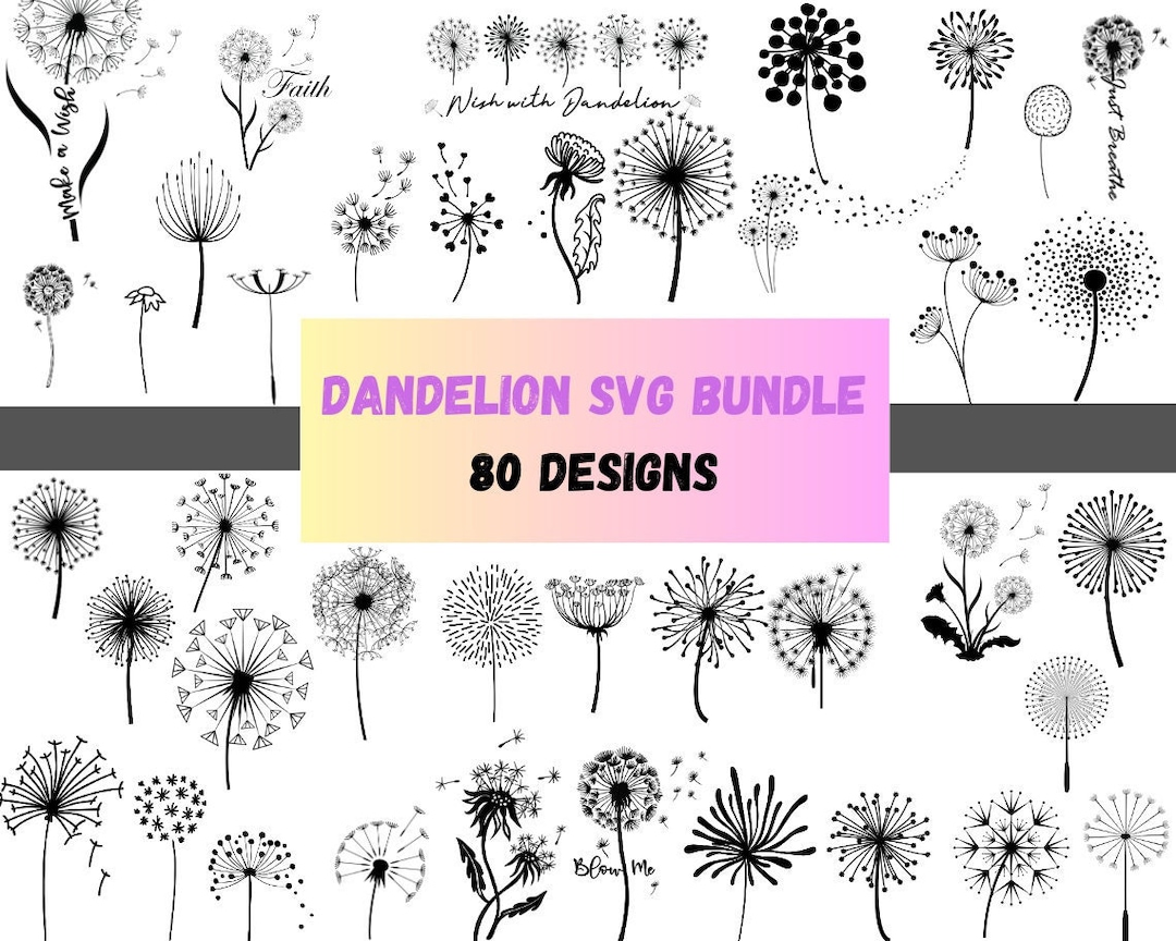 Dandelion Bundle Svg, Dandelion Blowing Svg, Flower Silhouette Svg ...