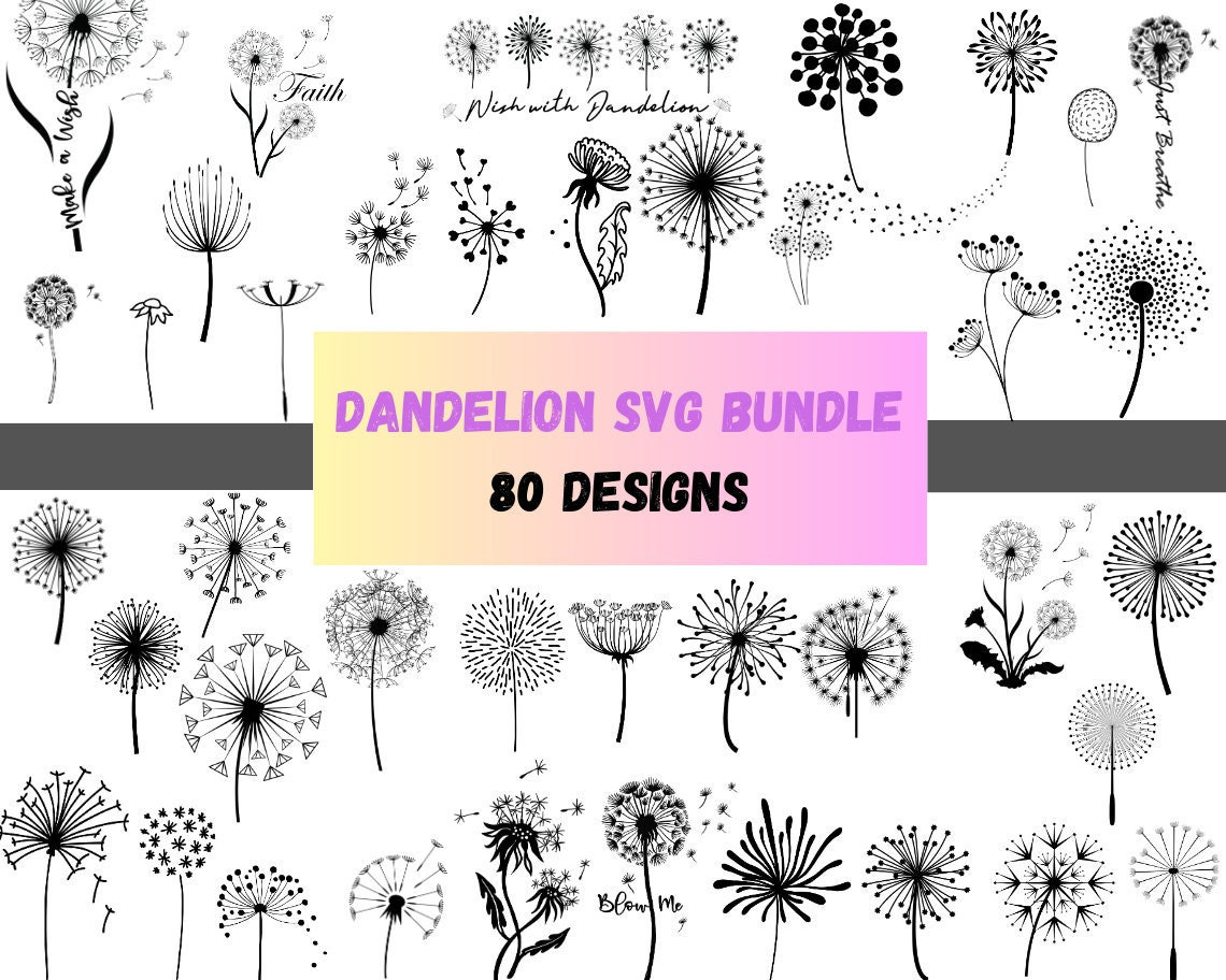 Dandelion Bundle Svg Dandelion Blowing Svg Flower Silhouette - Etsy