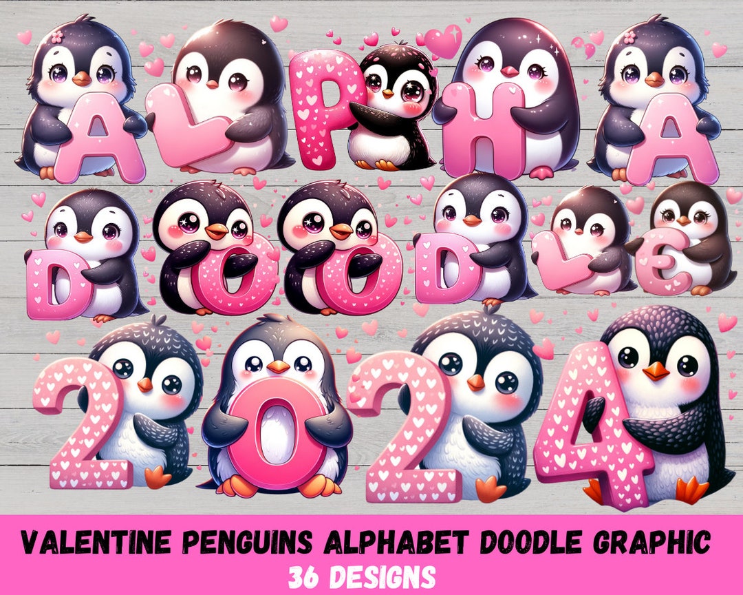 Valentine Alphabet Clipcart Penguins Doodle, I Love You Png, Pink ...