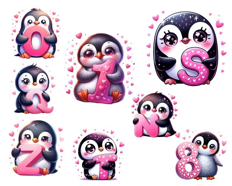 Valentine Alphabet Clipcart Penguins Doodle, I Love You Png, Pink ...