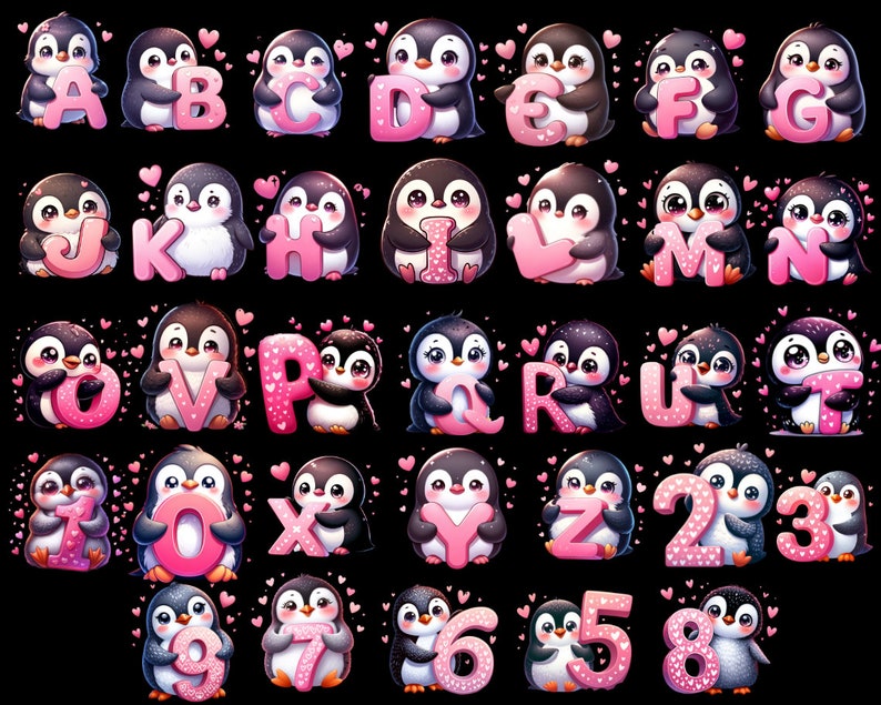 Valentine Alphabet Clipcart Penguins Doodle, I Love You Png, Pink ...