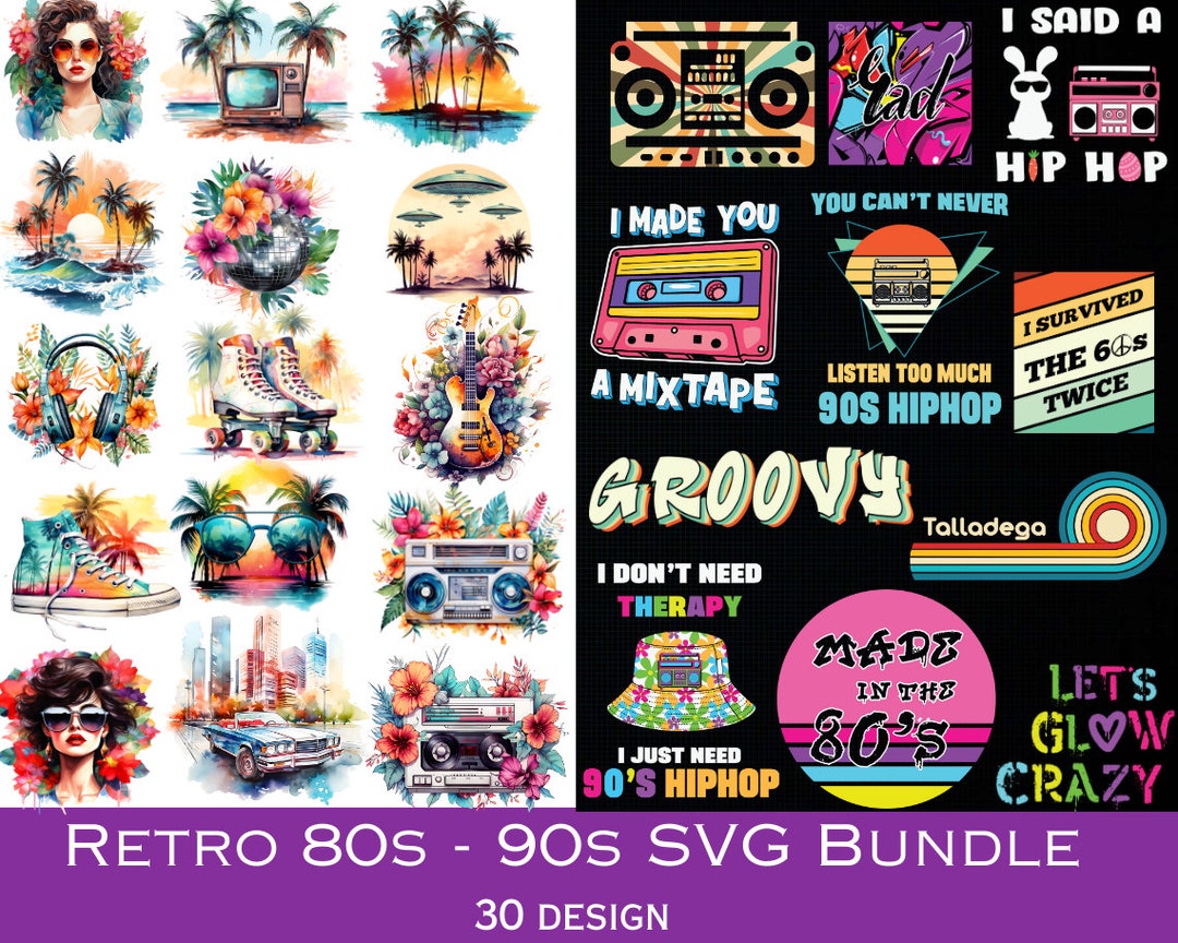 80s Clipart, Neon 80s Clipart Bundle, Roller Skates Cricut, 1980, Retro ...