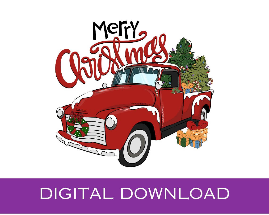 Christmas Truck Tree Svg, Red Christmas Tree Truck, Merry Christmas ...