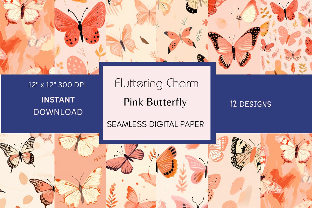 Butterflies Rainbows Digital Paper Pack Pink Butterfly - Etsy