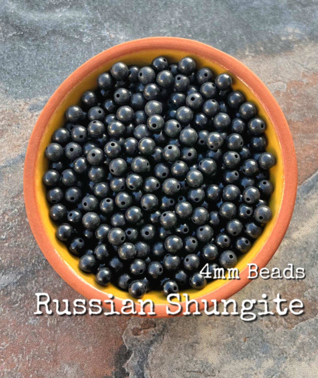 Russian Shungite - 4mm Round Smooth Beads - Genuine, Natural ...