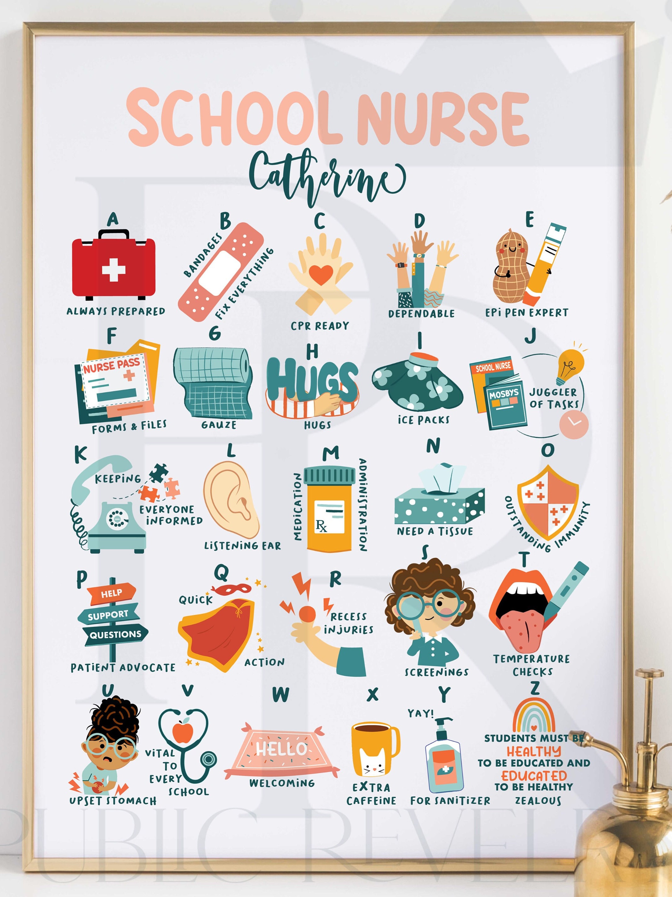 School Nurse Wall Art, Nurse Alphabet Print, School Nurse Office Decor ...