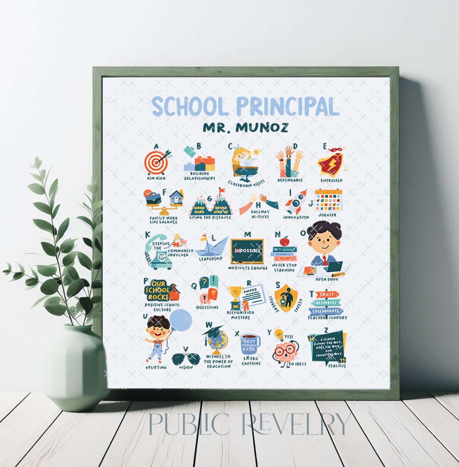 School Principal Alphabet Print, End of Year Gift for Male Principal ...